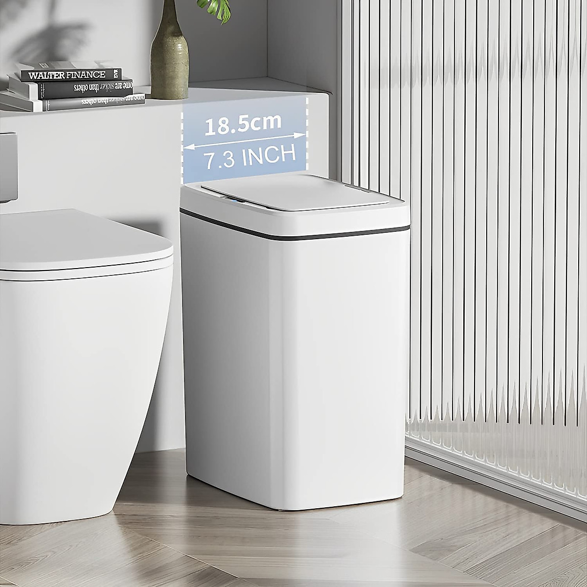 Sooyee Bathroom Trash Can with Lid Automatic Garbage Can,3.7 Gallon Smart Trash Can,14 L Plastic Trash Bin,Touchless Trash Can for Kitchen,Office,Bedroom,Bathroom,Living Room,White