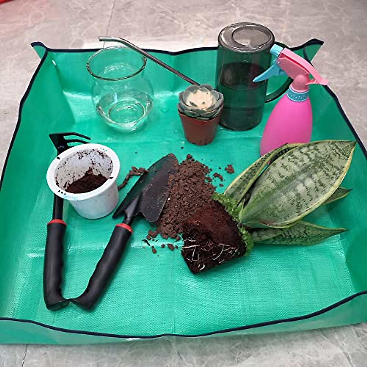 SisBroo Waterproof Plant Repotting Mat Indoor Gardening Mat, Foldable Indoor Plants Succulent Potting Mat Indoor Plant Mat Portable Garden Mat-26.8" x 26.8"(Green)