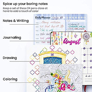 ARTEZA Rollerball Pens Fine Point, Set of 24 Colored Pens with Liquid Ink, Extra Fine 0.5 mm Needle Tip Pen, Make Precise Lines, Office Supplies for Writing, Notetaking, and Drawing