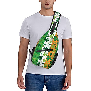 JSHXJBWR St. Patrick'S Day Shamrocks On Irish Flag Sling Bag For Women Men, Fashion St Patricks Green Clover Leaves Crossbody Bags Travel Hiking Runner Backpack Casual Shoulder Daypack Chest Bag