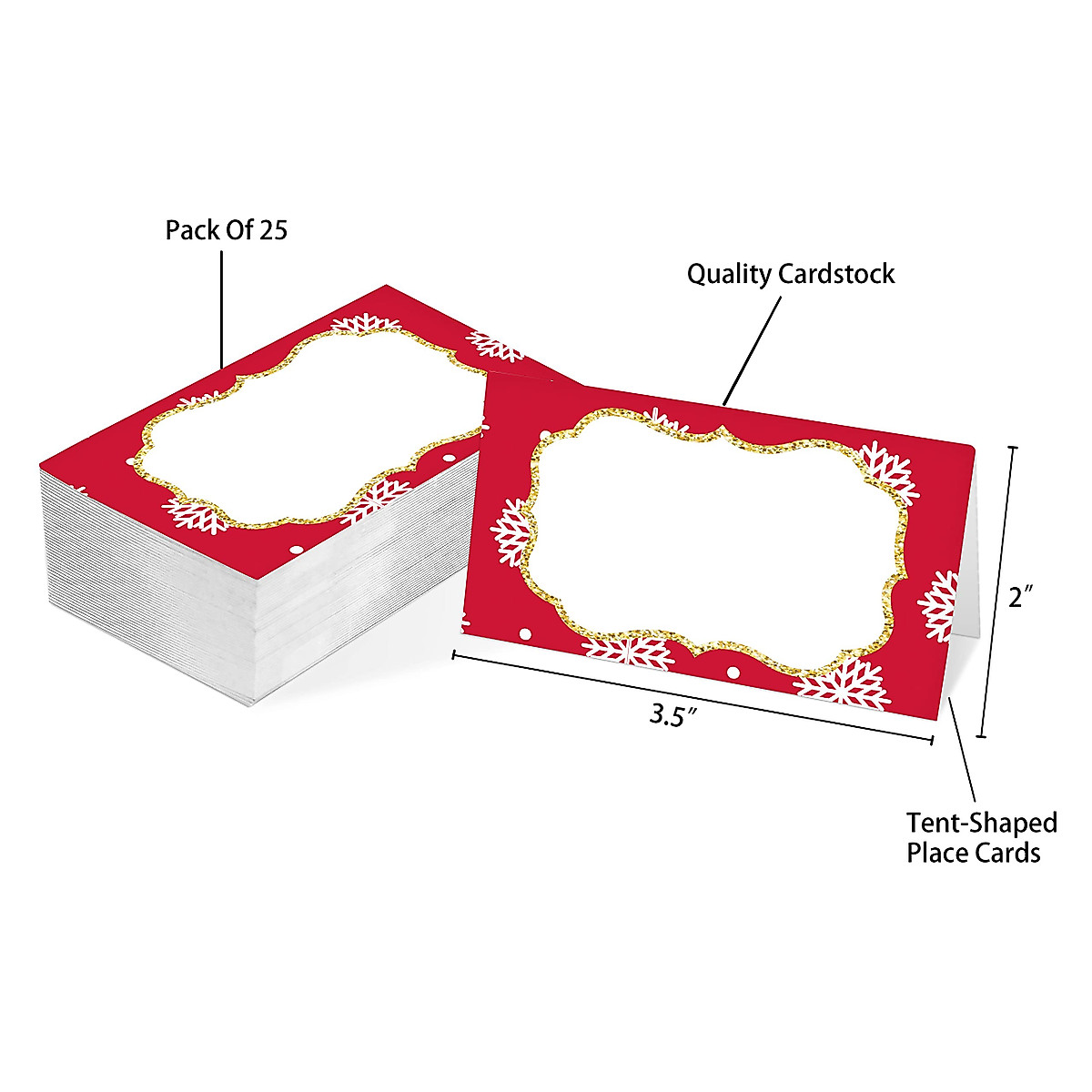 Table Place Card, Christmas Themed Tent Style Cards, Pack of 25 Half-Fold Reception Place Card, Perfect for Christmas Party, Wedding, Bridal & Baby Shower, Birthday, Banquet and Special Events B03