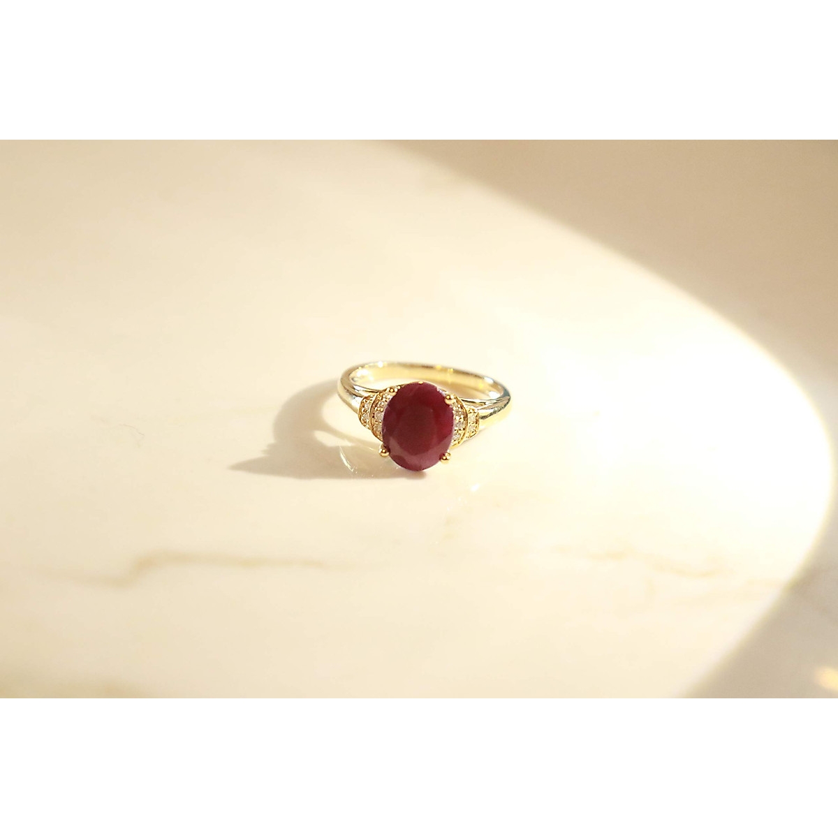 Gin & Grace 14K Yellow Gold Genuine Ruby Ring with Diamonds for women | Ethically, authentically & organically sourced (Oval-cut) shaped Ruby hand-crafted jewelry for her | Ruby Ring for women