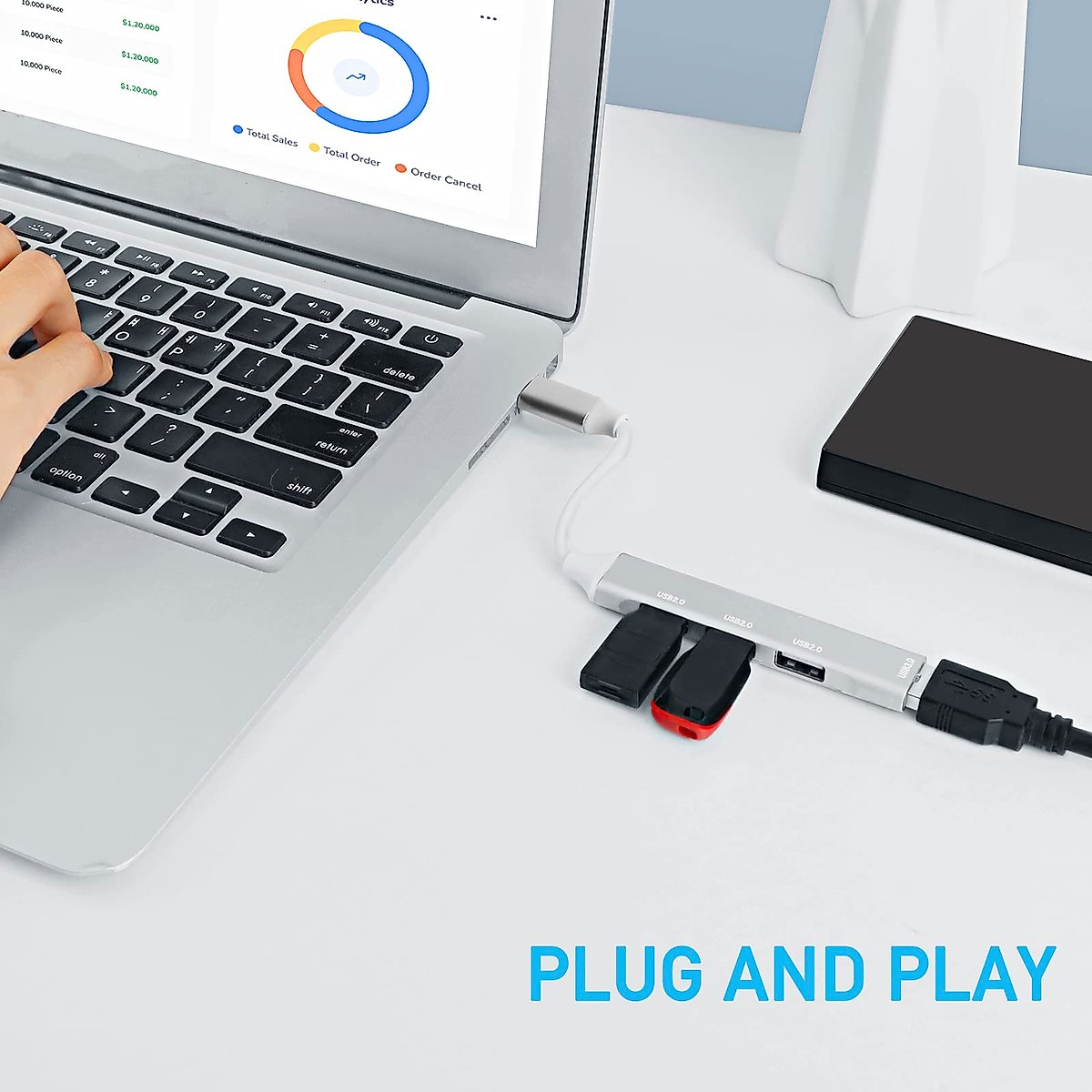 USB C Hub Aluminium Alloy USB C to USB Adapter 4-Port USB Hub Ultra-Slim Data USB Expander Fast Data Transfer USB Splitter for Laptop, Compatible with Windows PC, Mac, Printer, Mobile HDD