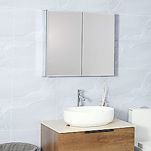 30x26 inch Double Door Medicine Cabinets with Mirror Silver Recessed Aluminum Bathroom Medicine Wall Cabinet 663Silver