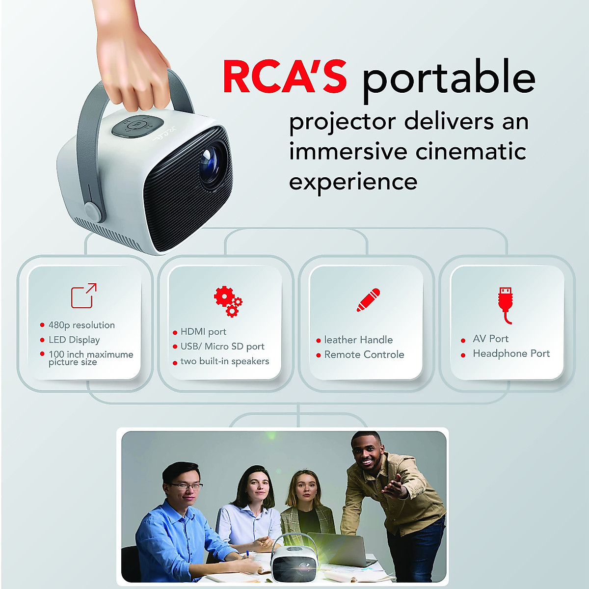 RCA RPJ264 Portable Home Theater Projector - Premium Quality - White Brightness - Projector Compatible with PC, TV Box, PS4- HDMI/USB/VGA- (Coral)