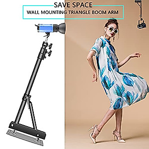 4.3ft/130cm Wall Mount Triangle Boom Arm, 180º Flexible Rotation, Save Space, for Ring Light, Photography Strobe Light, Monolight, Softbox, Umbrella and Reflector