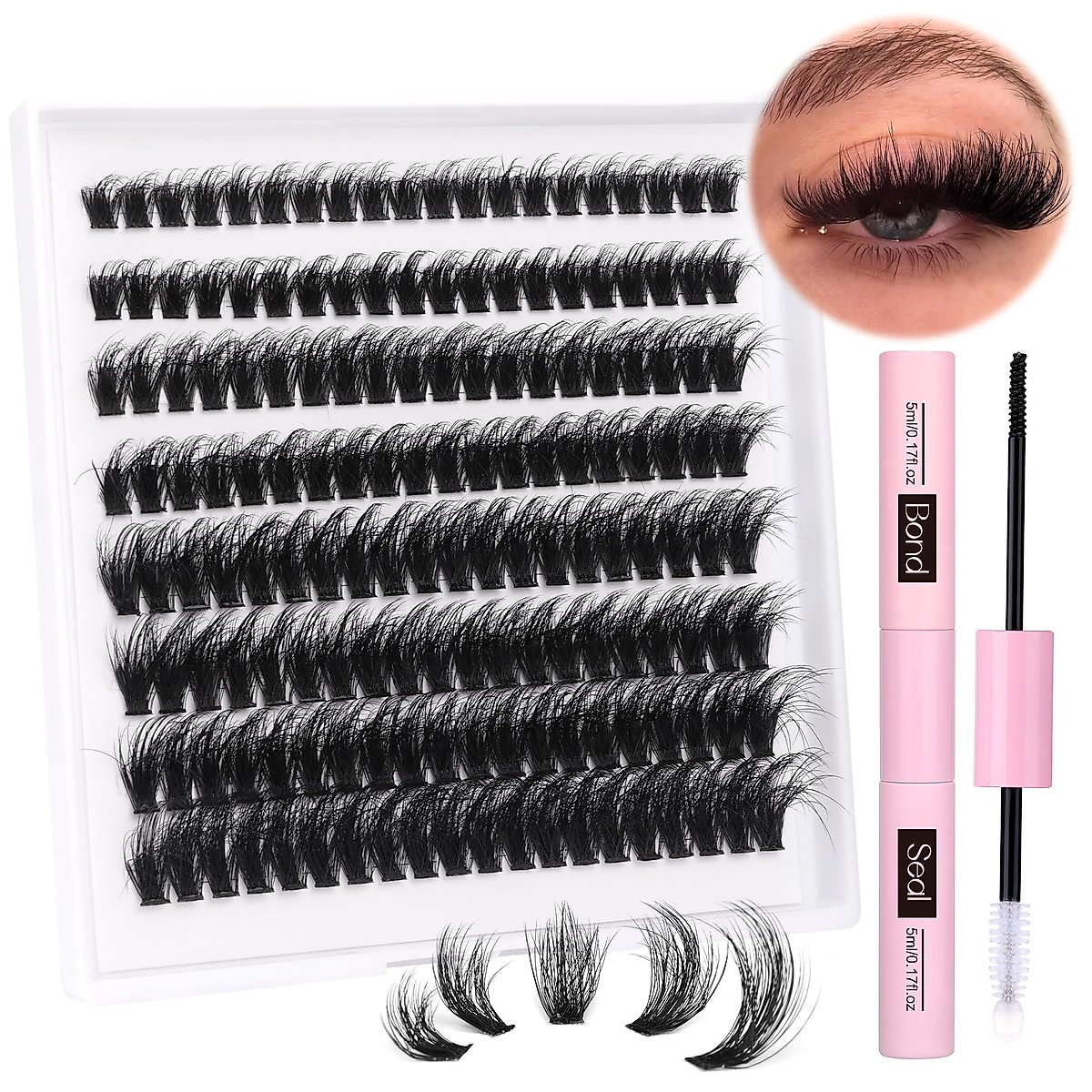 DIY Lash Extension Kit 240Pcs Lash Clusters Individual D Curl Eyelash Extension Kit 40D Wispy Cluster Lashes with Lash Glue 9-16MM Lash Clusters Eyelash Kit