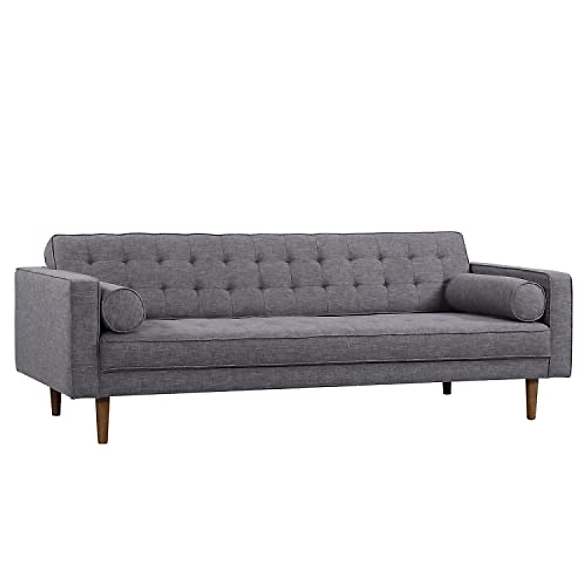 Armen Living Element Sofa in Dark Grey Linen and Walnut Wood Finish