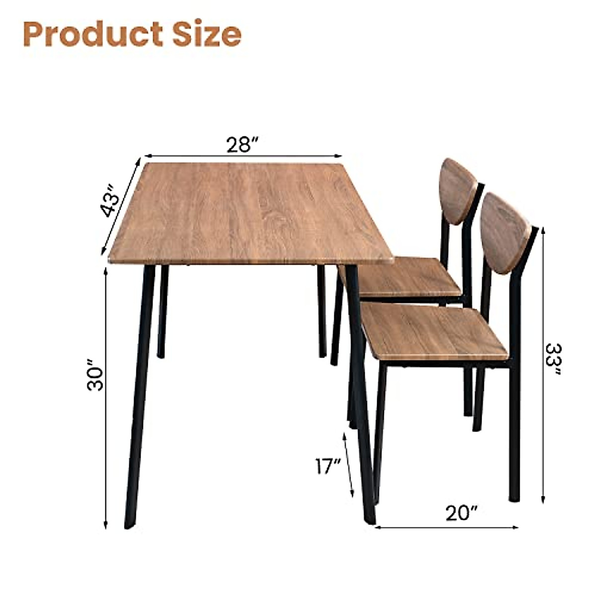 Lamerge 5-Piece Dining Table Set, Kitchen Table Set for 4, Industrial Dining Table and Chairs Set with Metal Frame, Kitchen Table and Chairs for Small Space, Apartment, Rustic Brown