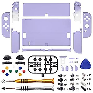 eXtremeRate Light Violet Soft Touch Full Set Shell for Nintendo Switch OLED, Replacement Console Back Plate&Metal Kickstand, NS Joycon Handheld Controller Housing & Buttons for Nintendo Switch OLED