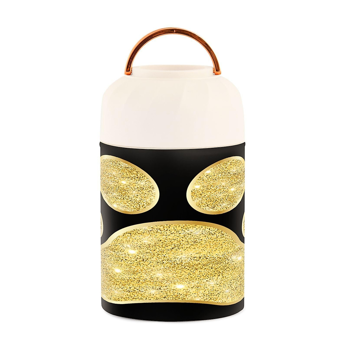 CUPADA Dog Paw Glitter Food Jar for Hot and Cold, Gold Insulated Food Jars Vacuum 17OZ with Folding Spoon for Work Trip Picnic Camping