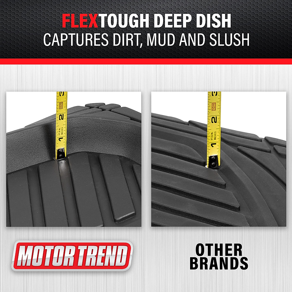 Motor Trend MT-921-BK FlexTough Tortoise - Heavy Duty Rubber Floor Mats for Car SUV Van & Truck - All Weather Protection - Deep Dish (Black)