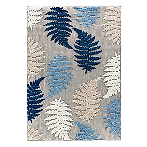 Rugshop Seville Floral Leaves Non-Shedding Patio Deck Backyard Indoor/Outdoor Area Rug 5' x 7' Blue