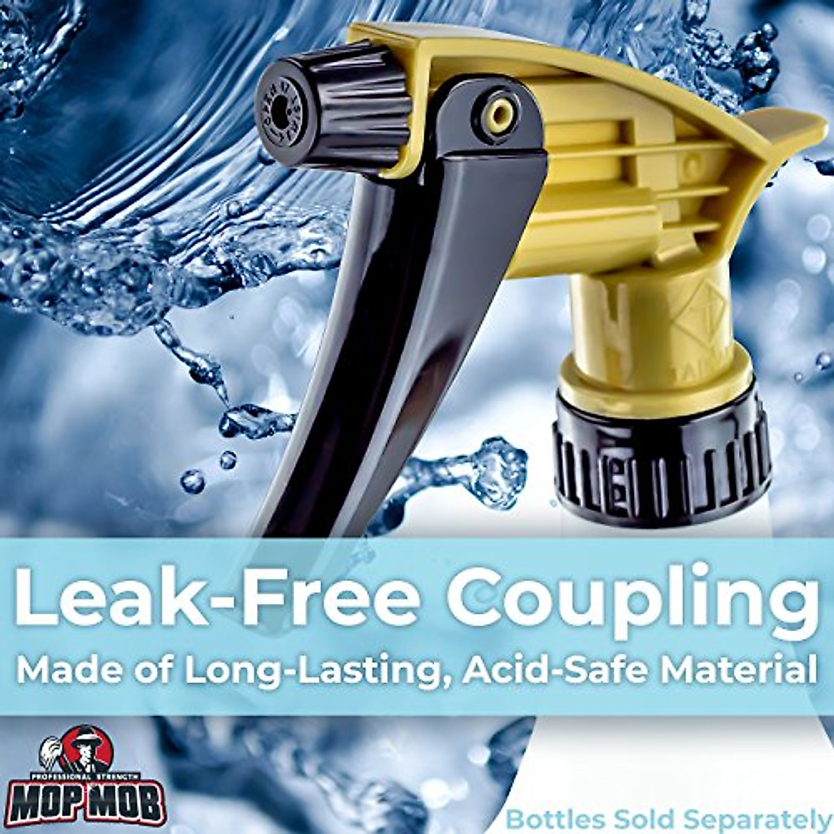 Mop Mob Leak-Free Acid Resistant Spray Head 4 Pack By Durable Industrial Sprayer for Acid-Based Wheel Cleaner Used In Auto/Car Detailing. Heavy Duty Low-Fatigue Trigger and Nozzle With 9 1/4 Dip Tube