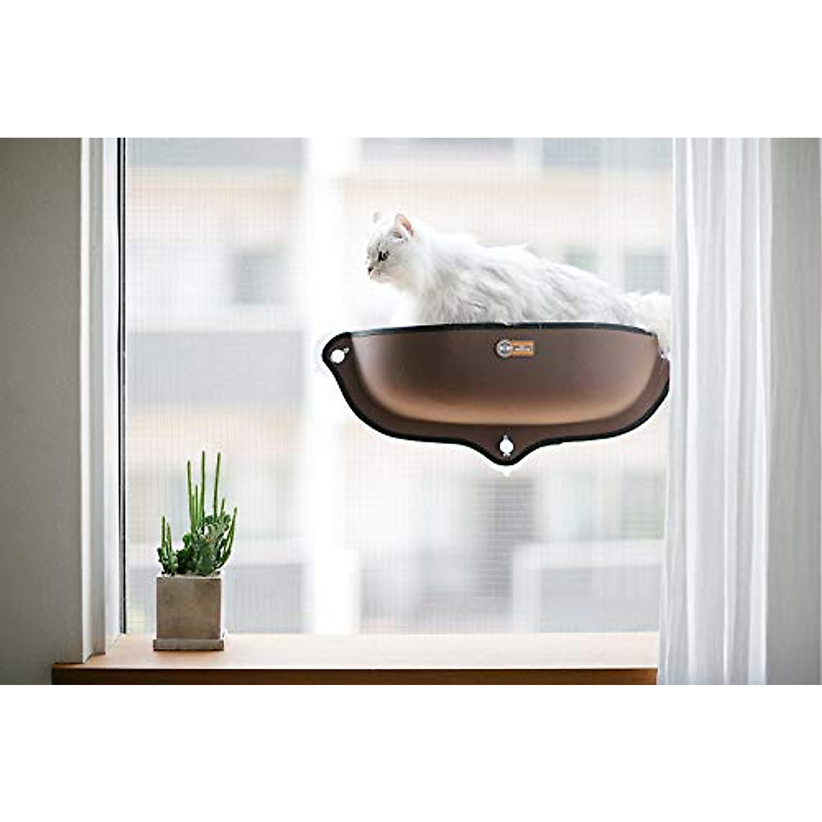 K&H PET PRODUCTS EZ Mount Window Mounted Cat Bed, Cat Window Hammock, Sturdy Cat Window Perch, Cat Window Bed Cat Furniture - Tan Cat Window Bed
