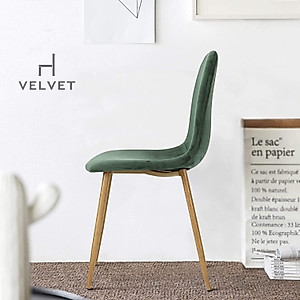GreenForest Velvet Dining Chairs Set of 4，Dining Kitchen Room Chairs, Mid Century Modern Upholstered Side Chairs with Metal Legs,Dark Green
