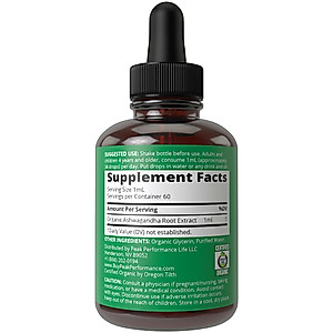 Ashwagandha Liquid Drops. USDA Organic Vegan Supplement. Extra Strength Ashwagandha Root Extract For Women, Men, Kids. With Adaptogens. Zero Sugar, Organic, Gluten Free Tincture Supplements.