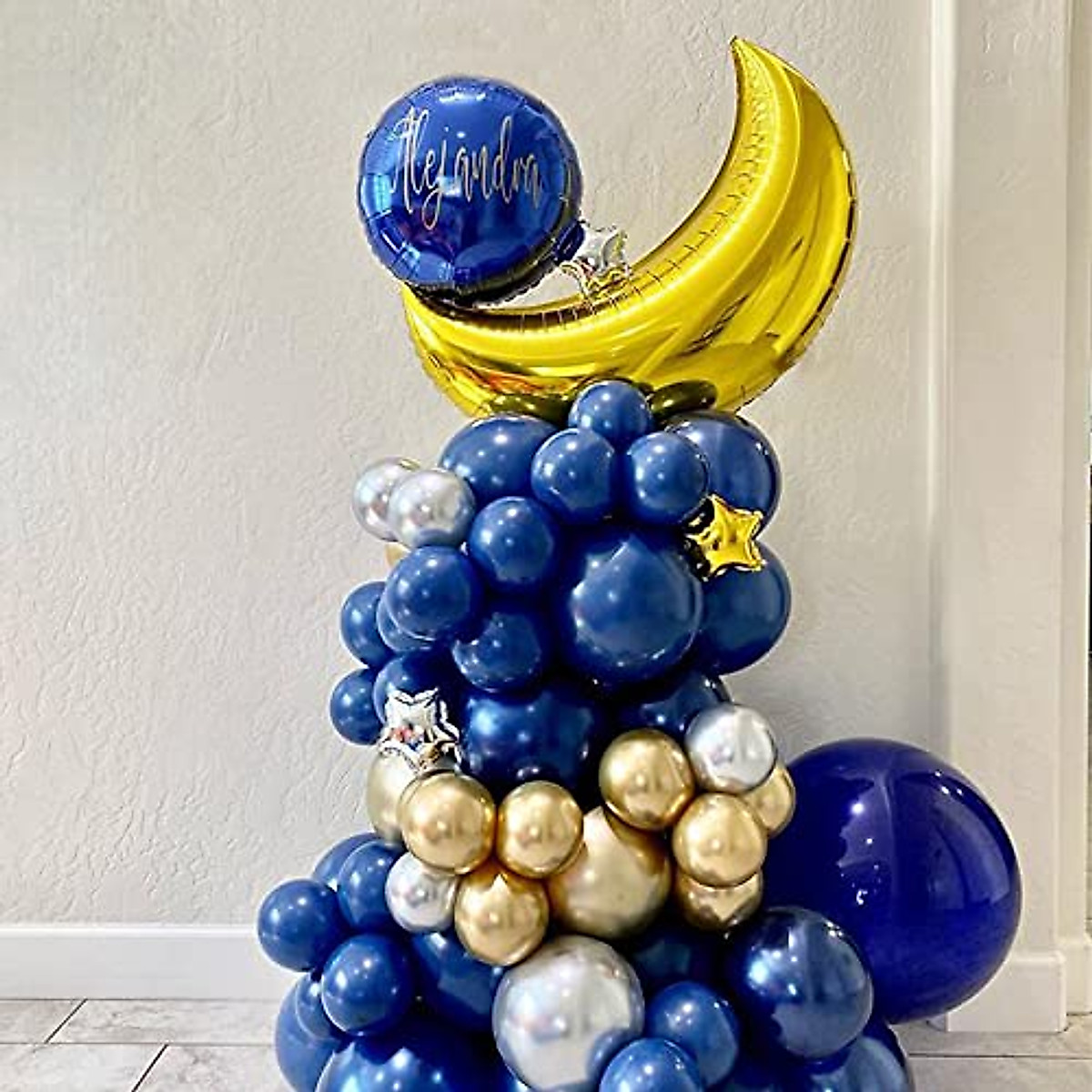 Twinkle Twinkle Little Star Party Decorations,127Pcs Navy Blue Balloon Garland Arch Kit,Blue White Gold Balloons Moon and Star Foil Balloons for Baby Shower Gender Reveal Birthday Party Decorations (Navy Blue)