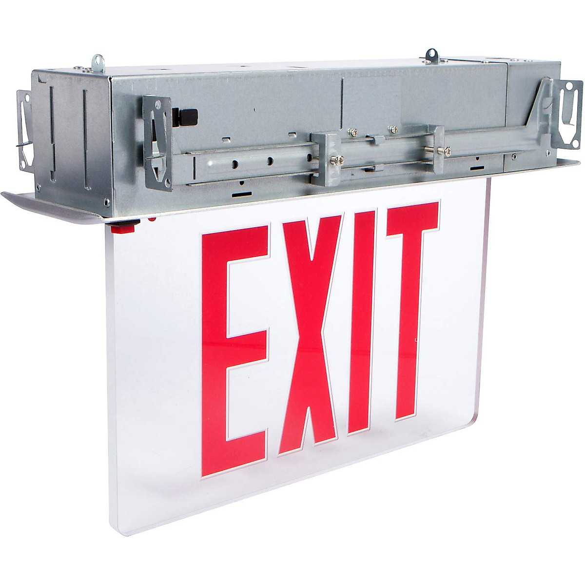 Morris Products LED Exit Sign – Recessed Mount Edge – Red on Clear Panel, Anodized Aluminum Housing – Compact, Low-Profile Design – Double Sided Legend – Energy Efficient, High Output – 1 Count
