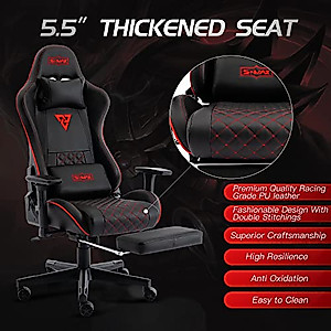 SMAX Gaming Chair with Footrest Thicken Seat Computer Gamer Chair with 3D Armrest PU Leather Headrest and Lumbar Support Racing Style High Back Video Game Chairs for Adults Black
