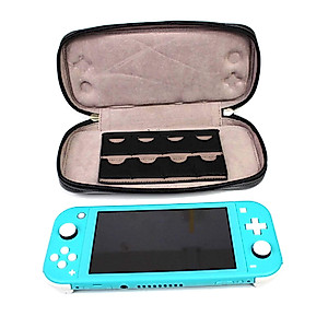 Classic Leather Black Carry Case for Nintendo Switch Lite - [Shockproof] Hard Shell Protective Cover Bag with 8 Game Card Slots,1x Leather Hand Strap Accessories(Black)