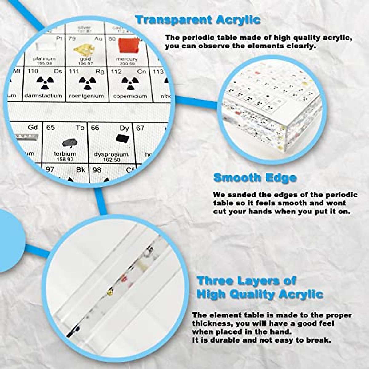 BEWITU Periodic Table with Real Elements Inside, Acrylic Periodic Table with Flannel Bag, Large Periodic Table of Elements, Chemistry Gifts for Kids Adults Teacher(8.3" x 5.5")