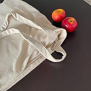 YARUODA Women Corduroy Tote Bag Casual Tote's Handbag Zipper Shoulder Bag with Pockets, Khaki