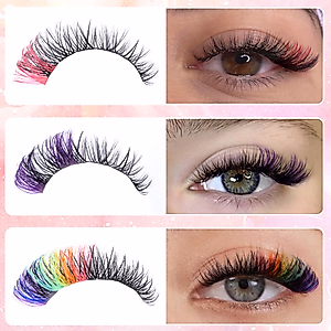 Colored Lash Clusters Individual Lashes D Curl 14mm 16mm Mixed 6 Colors Rainbow DIY Eyelash Extension Colorful Cluster Lashes Pack by EYDEVRO