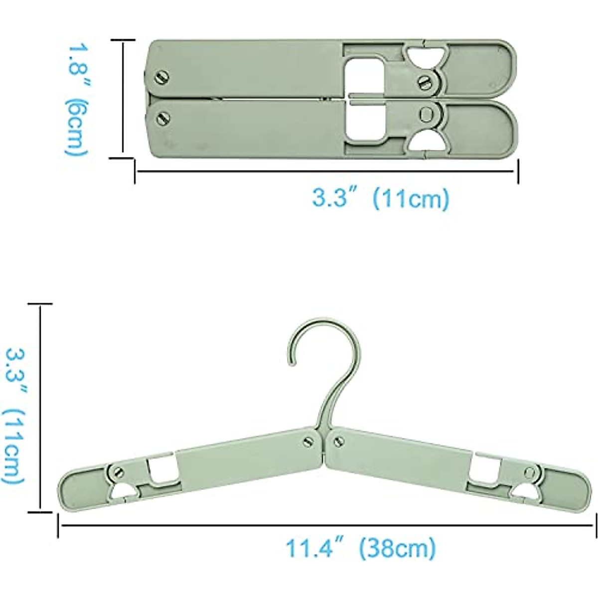 Foldable Travel Hanger Pants Hangers Lightweight and Durable Non-deformable Plastic Cloths Hanger Fits All Clothes and Socks Towel Can Be Folded Down for Easy Storage (Green)