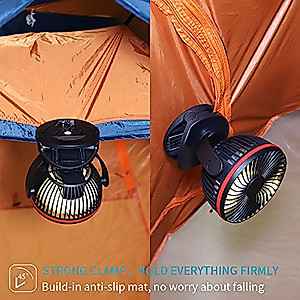 Camping Clip On Fan 5000mAh, 4 Speeds Quiet Airflow Personal Fan with 35 Hours Work Time for Tent Lantern , Hurricane Emergency, Battery Operated Desk Fan With Hanging Hook for Home & Office