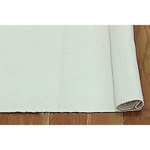 Casavani Indian Handmade Cotton Dhurrie Solid White & Beige Area Rug Boho Kilim Flat Weave Rug Indoor Hall Room Decor Carpet Throw Rugs for Bedroom Living Room Bathroom Balcony 5x5 Feet Square