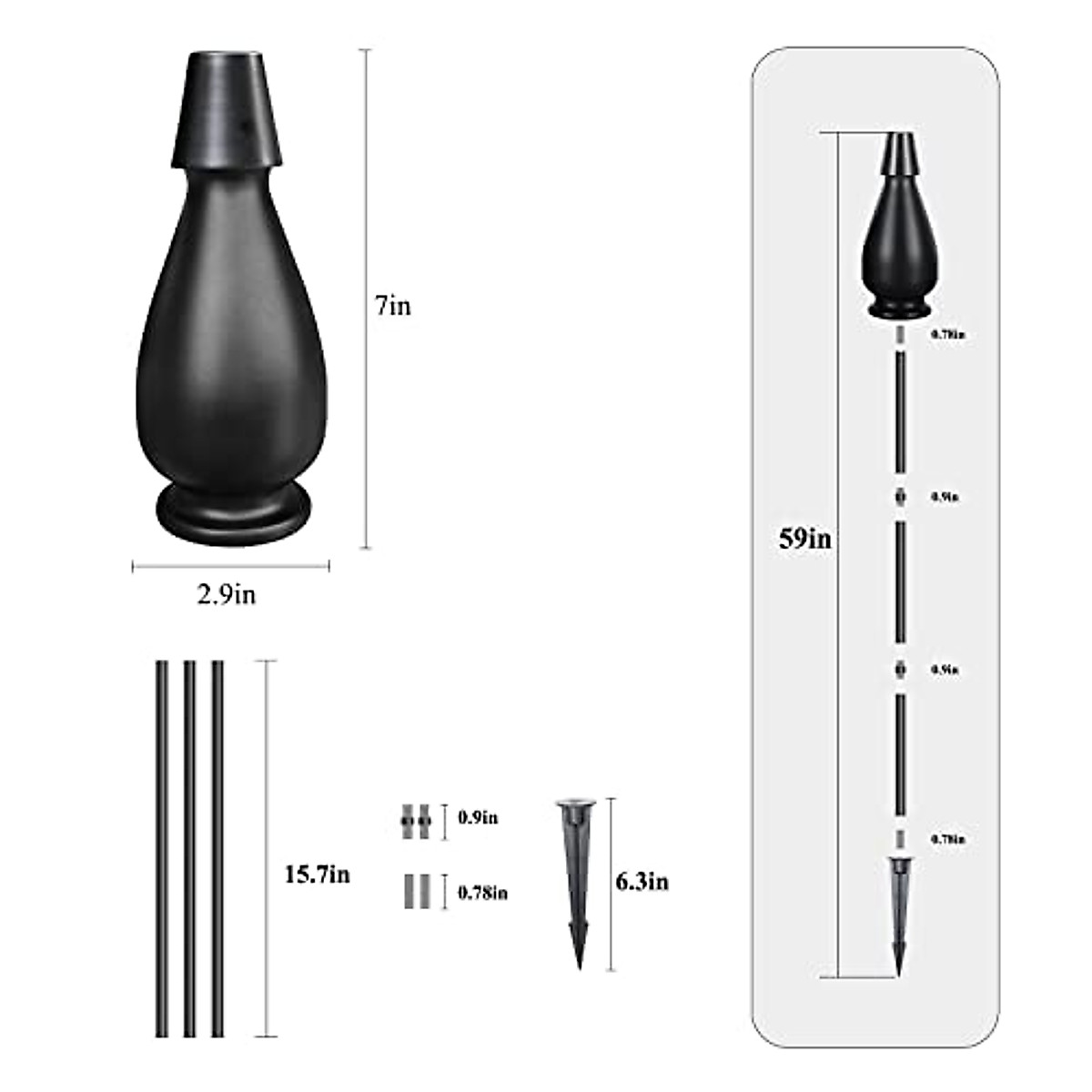 tewei 6 Pack Outdoor Citronella Torches, 59 inch Metal Garden Torches for Outside, Easy to Refill Citronella Outdoor Black Flickering Flame Torch Light for Backyard Outside Patio Lighting Party