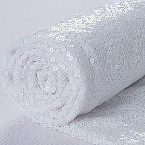 ShiDianYi White Sequin Fabric 3FT 1 Yard Sequin Fabirc for Sewing Glitter Fabric by The Yard White Sparkle Fabric for Dress Sequin Mesh Fabric for Baby Shower Party Decoration