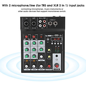 Portable Audio Mixer, Portable 4 Channel BT Mixing Console Digital Audio Mixer Builtin Effect for Home Karaoke, Webcast, Music Recording(US plug)