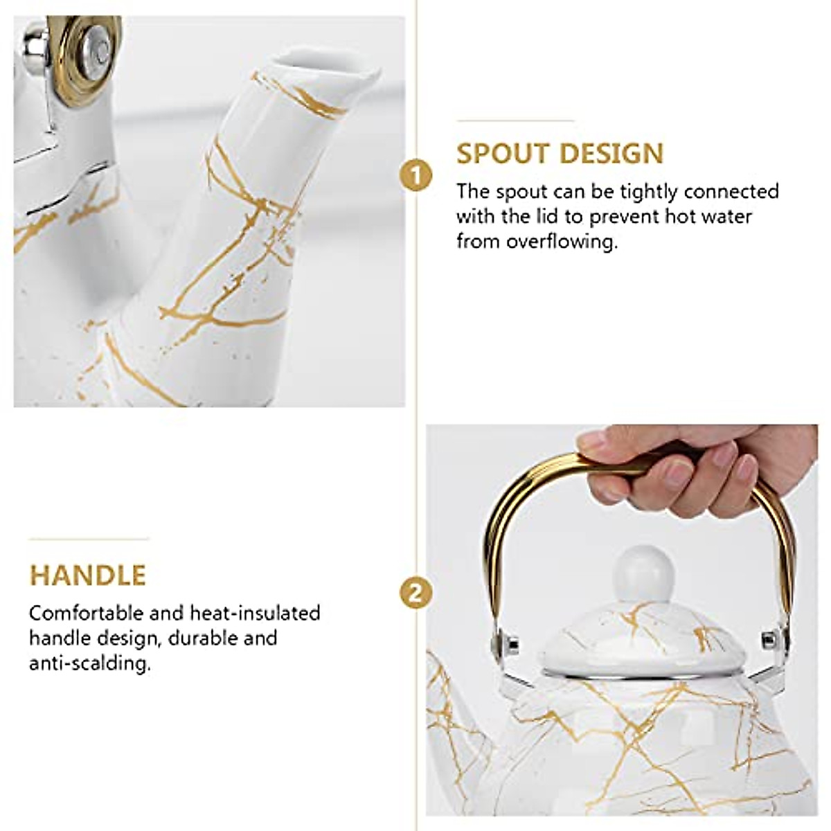 1. 5L Ceramic Enameled Teapot Marble Pear- Shaped Tea Kettle Hot Water Boiling Container for Kitchen Stovetop