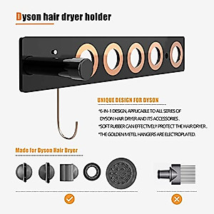 Hairdryer Holder for Dyson HD 08.01.02.03.04, Hole-Free Bracket Acrylic Hair Dryer Storage Bathroom Storage Care Tools (Black)