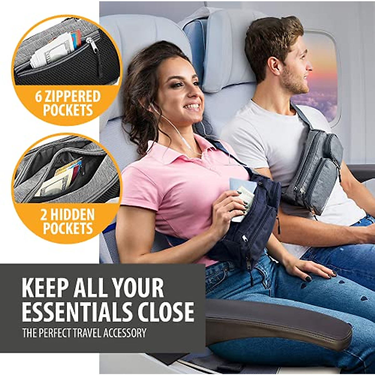 OlimpiaFit Fanny Pack for Women and Men - Waist Bag w/ 6 Anti-Theft Pockets & Plus Size Belt Extension - Water Resistant Travel Accessories - Black