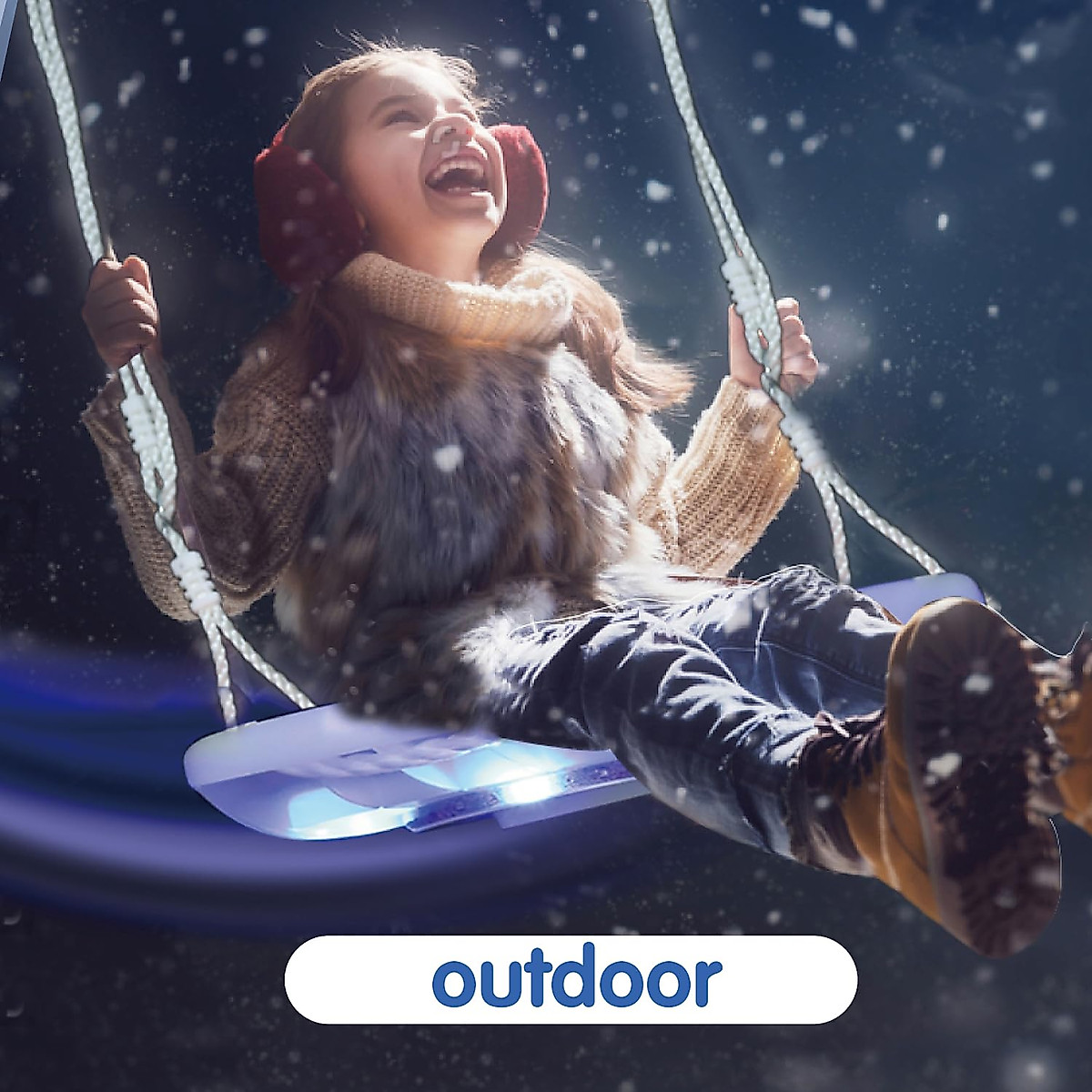 OMNISAFE LED Lighted Swing with Adjustable Rope Plastic Coated Tree Swing for Indoor Outdoor