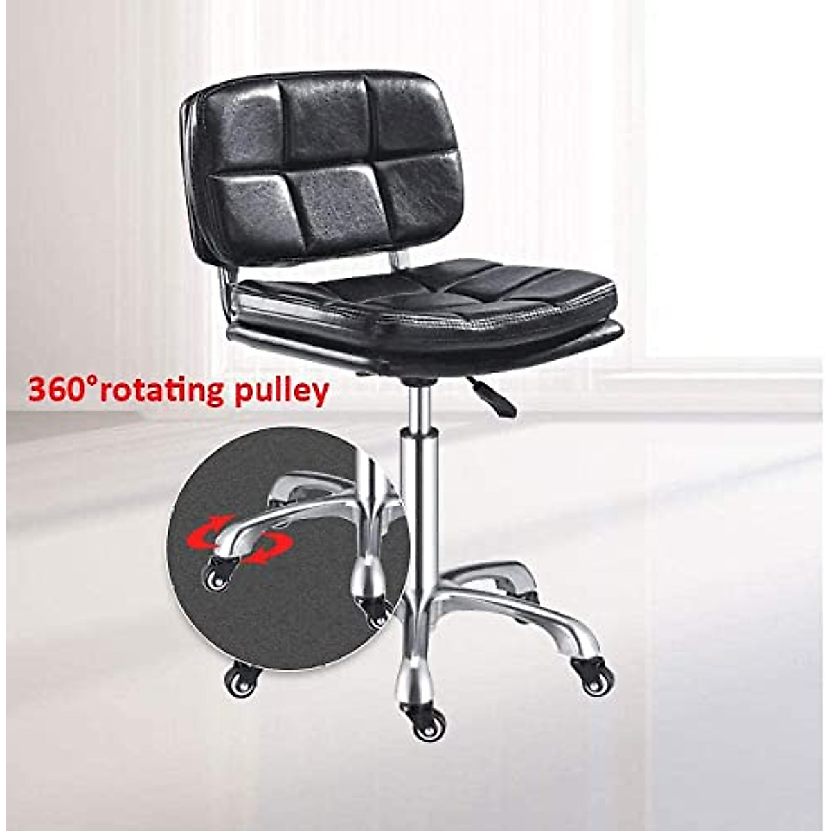 Swivel Bar Stool Therapy Stool on Wheel，Physique Saddle Stool with Blue PU Synthetic Leather Seat，Adjustable Height 48-58 cm，Supported weight 160 Kg，Stool Chair Officefor Beauty Salon Kitchen Spa,Adju