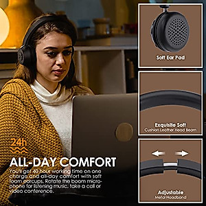 Bluetooth Headset V5.1, Wireless Headset with Noise Canceling Microphone, 40 Hrs Work Time Office Headset with Bluetooth Dongle & Charging Base, AptX HD On-Ear Headphones with Mute Button