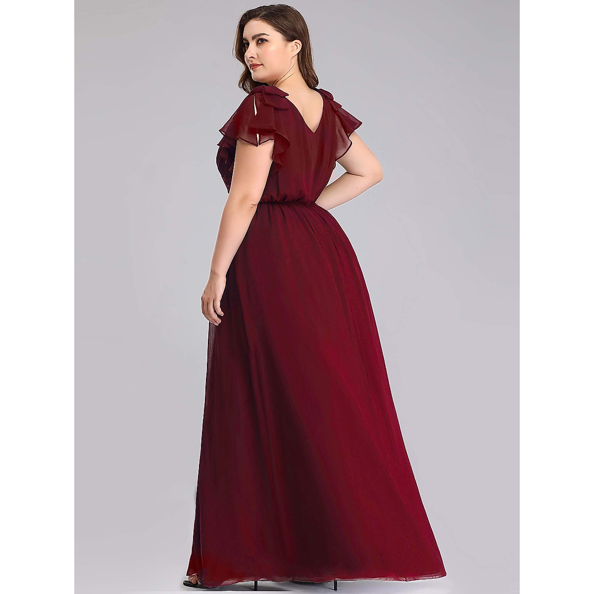 Ever-Pretty Womenss Plus Size A Line Elastic Waist Wedding Guest Dress Burgundy US16