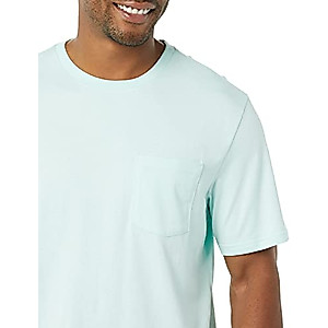 Amazon Essentials Mens T-Shirts, Regular-Fit, Short-Sleeve Crewneck Pocket, Pack of 2, Aqua Blue/Light Blue, Large