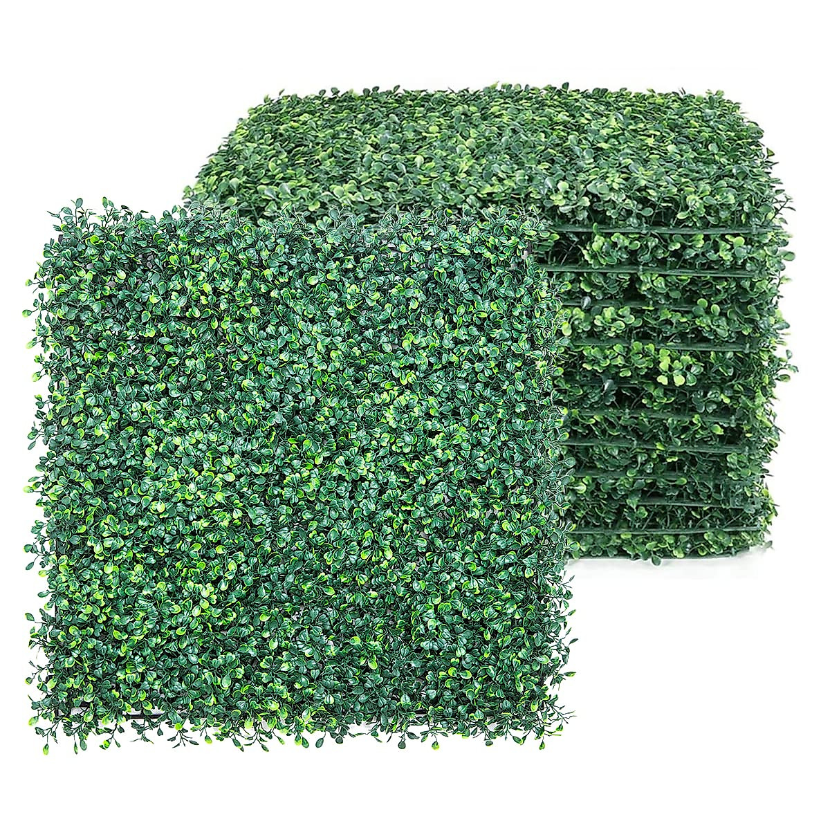 Artificial Boxwood Hedge Panels for Wall Backdrop, Divider Screen, Privacy Fence, Party Decor 20” x 20” Set of 12 Faux Greenery Fake Grass Garden Turf Foliage Tile Mats for Indoor, Outdoor Decoration