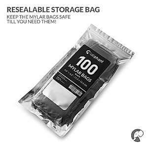 Mylar Bags with Ziplock 4.5 x 6.5" | 100 Bags | Black | Sealable Heat Seal Bags for Candy and Food Packaging, Medications and Vitamins | For Liquid and Solids (Black, 4.5" x 6.5")
