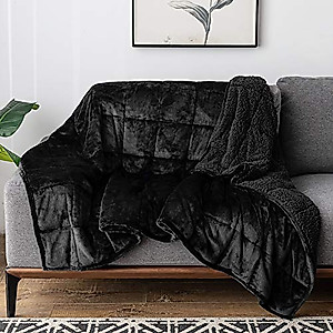 Wemore Sherpa Fleece Weighted Blanket for Adult 15 lbs Dual Sided Cozy Fluffy Heavy Blanket,Ultra Fuzzy Throw Blanket with Soft Plush Flannel Top,48 x 72 inches,Black on Both Sides