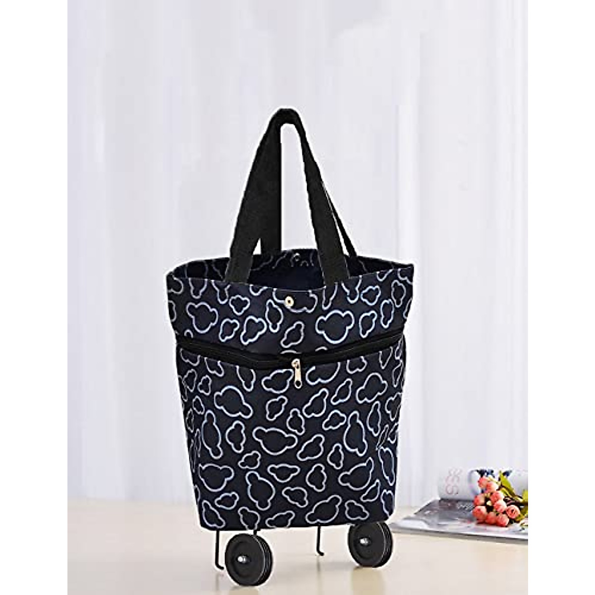 Collapsible Foldable Cart Reusable Shopping Grocery Trolley Bag on Wheels(Black)