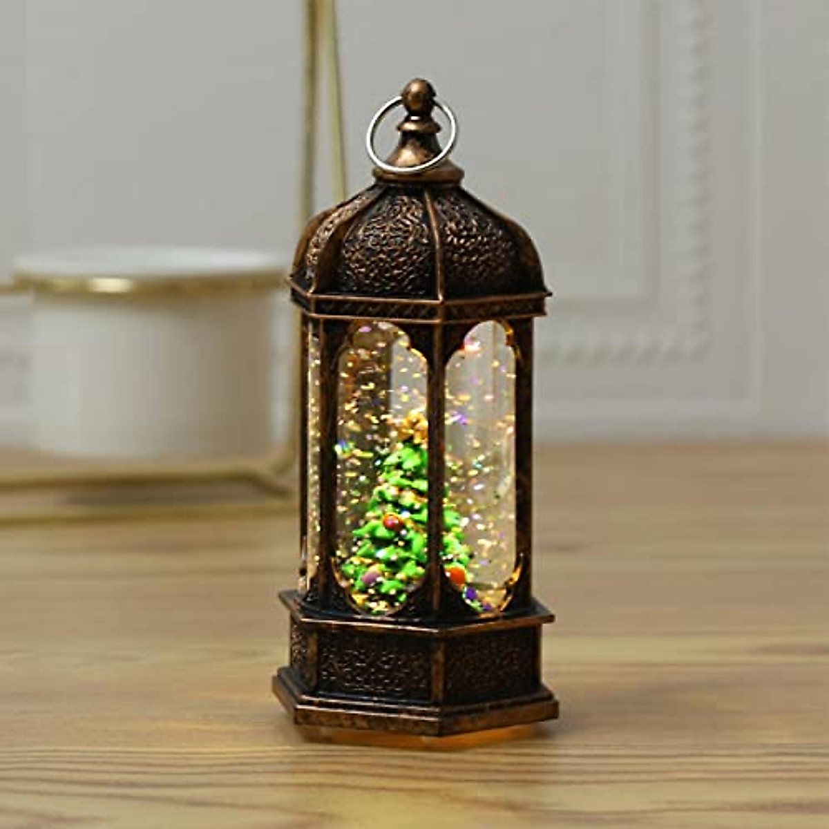 Christmas Snow Globe Water Lantern, White Sparkly Snow Globe Lantern, Santa Claus Snowman Christmas Tree Decoration LED Lanterns for Home