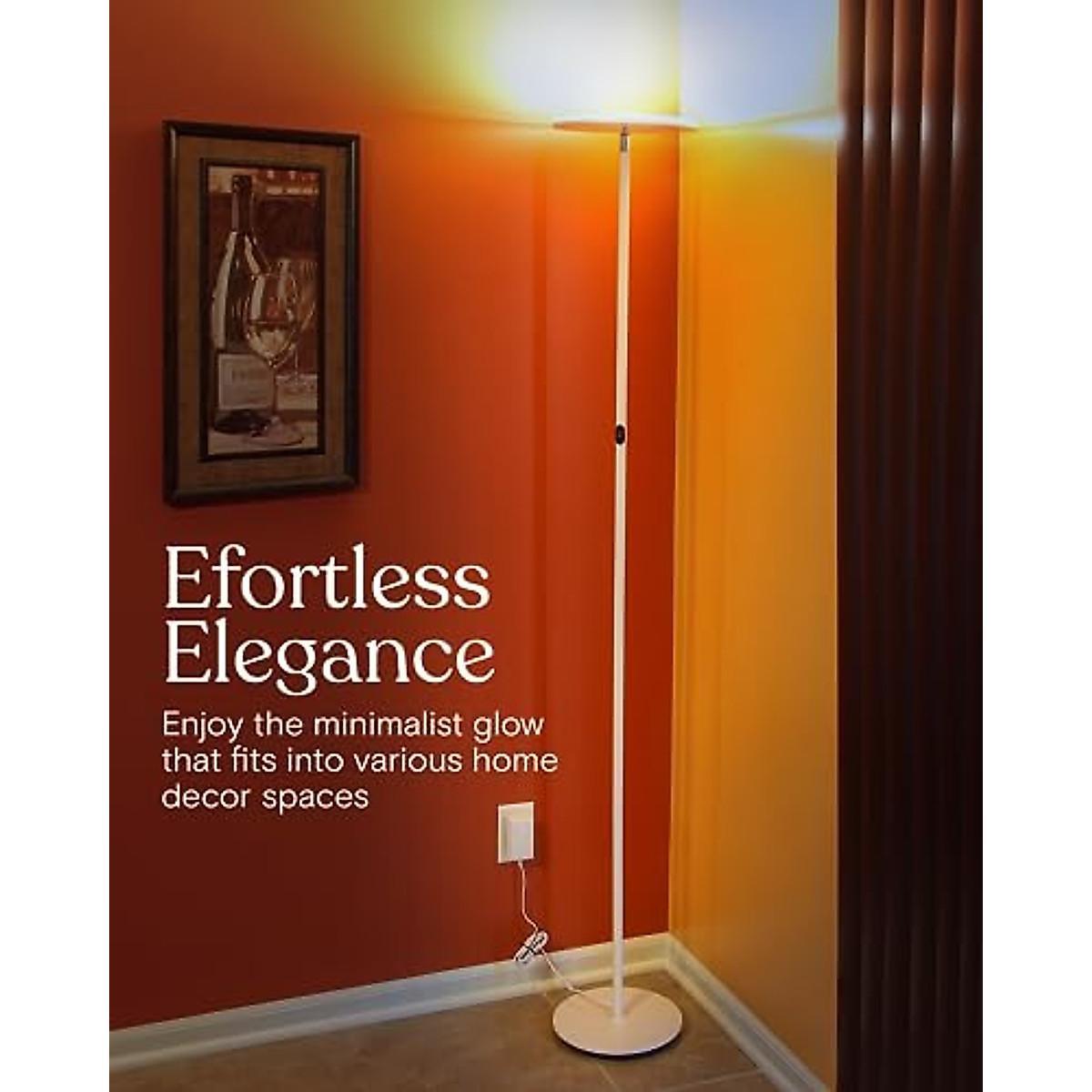 Brightech Sky LED Torchiere Super Bright Floor Lamp - Contemporary, High Lumen Light for Living Rooms and Offices - Dimmable, Indoor Pole Uplight for Bedroom Reading - White