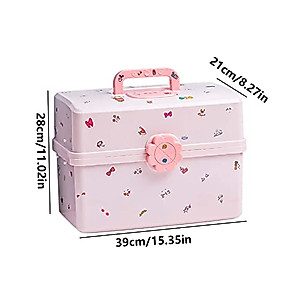 Children's Hair Accessories Organiser Jewelry Storage Box Large Capacity Hair Clips Rubber Band Multiple Layers Storage Boxes with Lock Pink