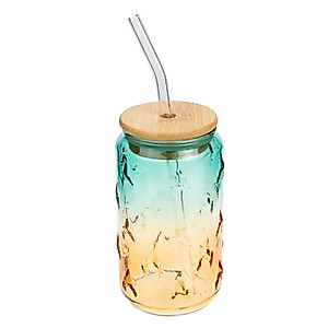 Hemoton Drinking Cup Glass Cups Water Cups Drinking Glasses with Bamboo Lids and - 12oz (350ml) Can Shaped Cups, Beer Glasses, Iced Coffee Glasses (Orange) Cold Drink Cups Flutes